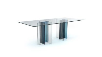 DIAPO mesa de comedor - cristal ahumado gris oscuro / azul oscuro ...